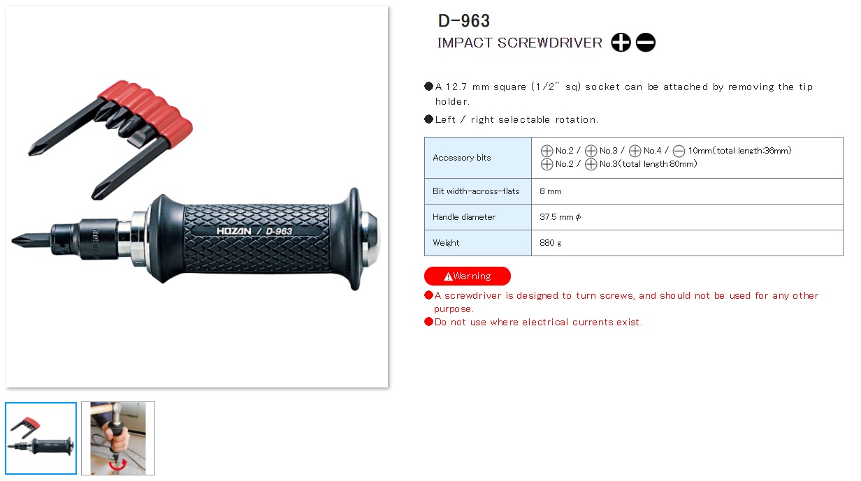 Ichiban Precision Sdn Bhd - Hozan - HOZAN IMPACT SCREWDRIVER